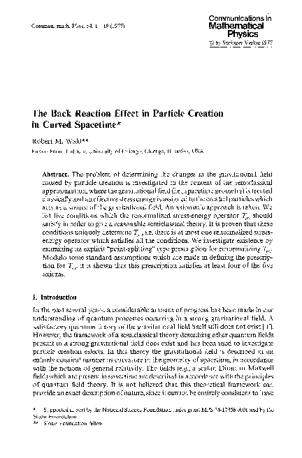 (PDF) Back Reaction in Particle Creation within Curved Spacetime