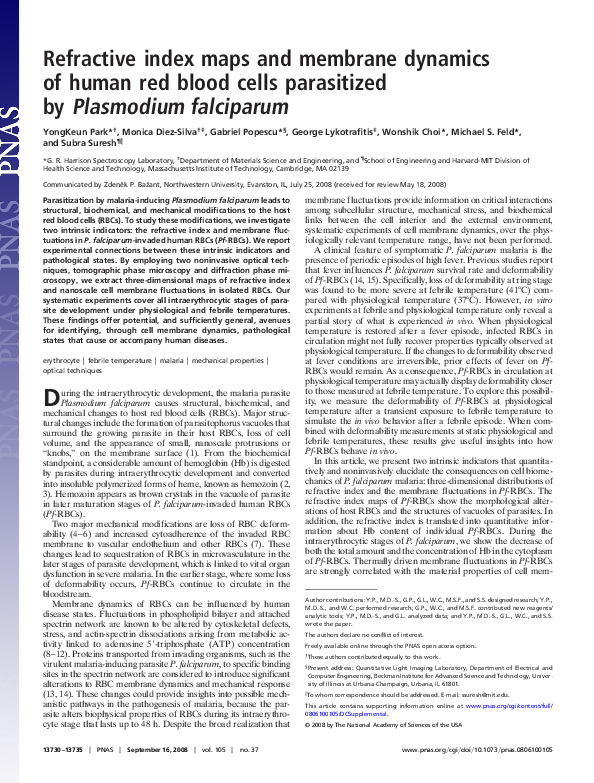 (PDF) Refractive index maps and membrane dynamics of human red blood ...