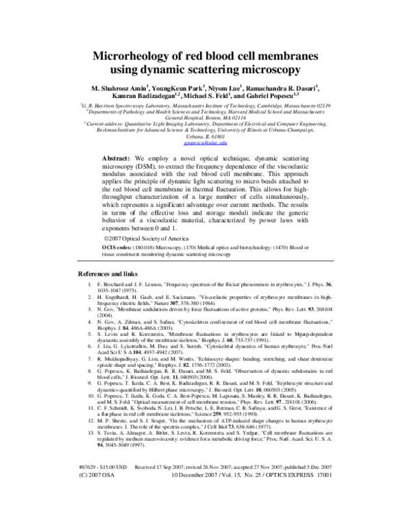 (PDF) Microrheology of red blood cell membranes using dynamic ...