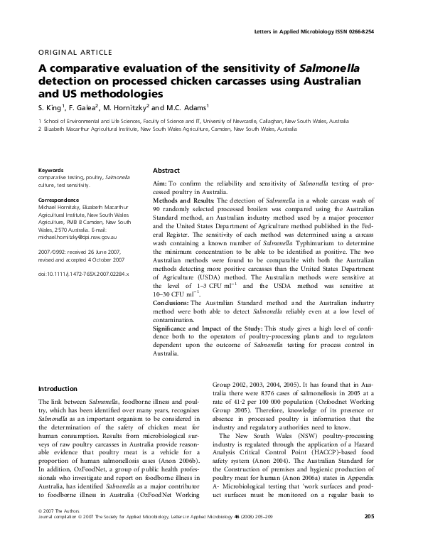 Pdf A Comparative Evaluation Of The Sensitivity Of Salmonella Detection On Processed Chicken