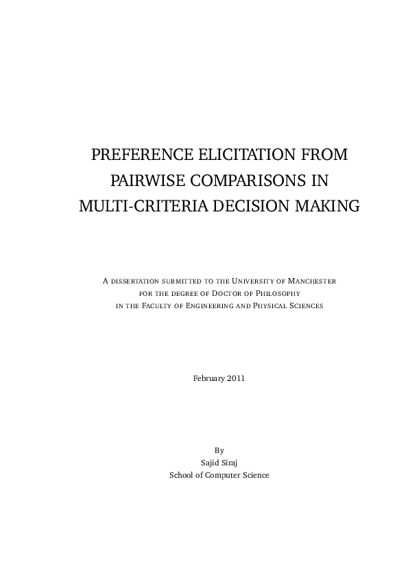 (PDF) Preference elicitation from pairwise comparisons in multi-criteria decision making