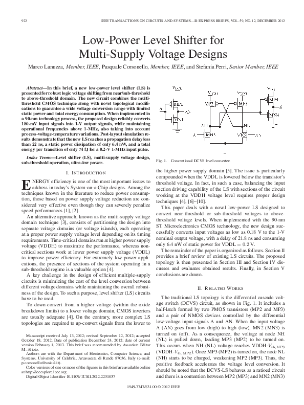 (PDF) Low-Power Level Shifter for Multi-Supply Voltage Designs