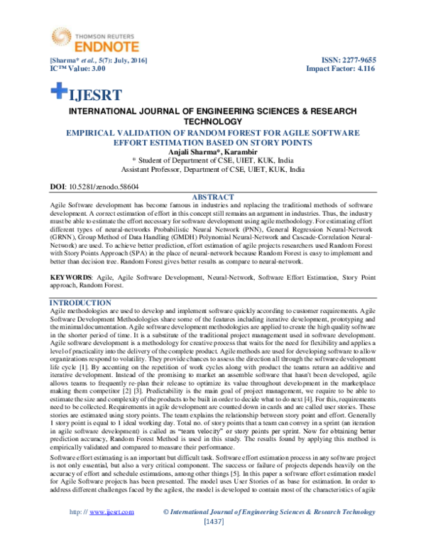 (PDF) EMPIRICAL VALIDATION OF RANDOM FOREST FOR AGILE SOFTWARE EFFORT ESTIMATION BASED ON STORY ...