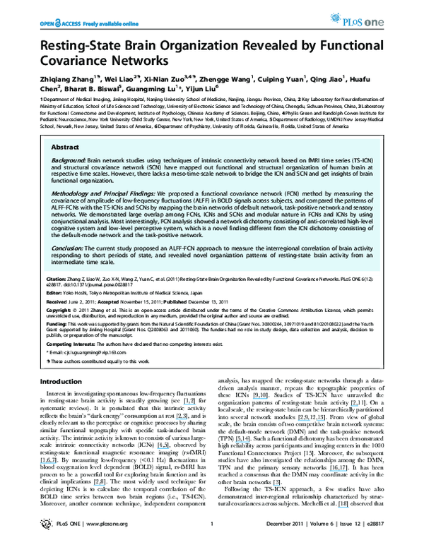 (PDF) Resting-State Brain Organization Revealed by Functional Covariance Networks | Xi-Nian Zuo ...