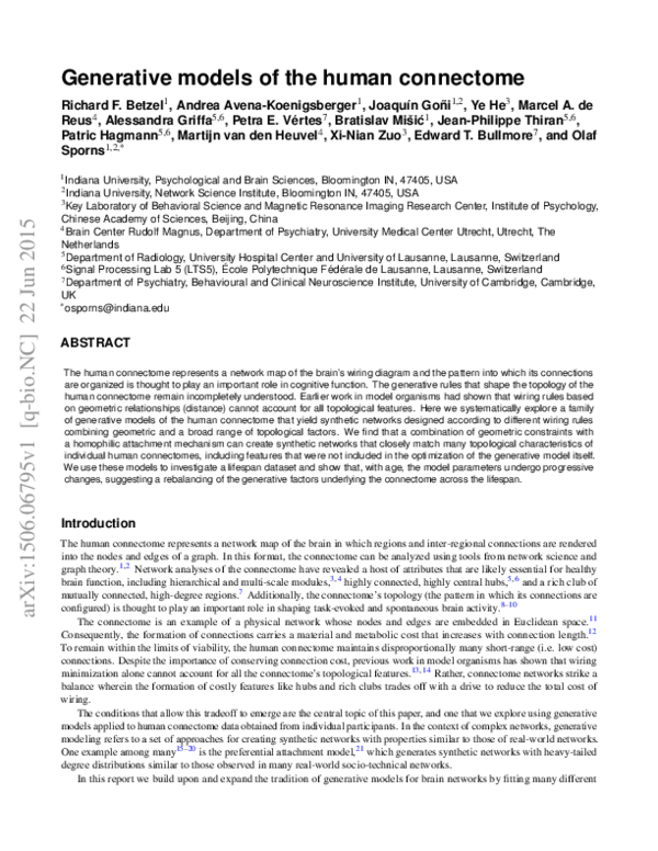 (PDF) Generative models of the human connectome