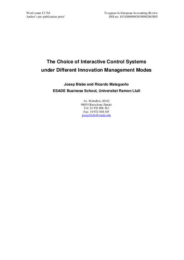 (PDF) The choice of interactive control systems under different ...