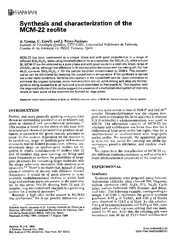 (PDF) Synthesis and characterization of the MCM-22 zeolite (PDF) Synthesis and characterization of the MCM-22 zeolite