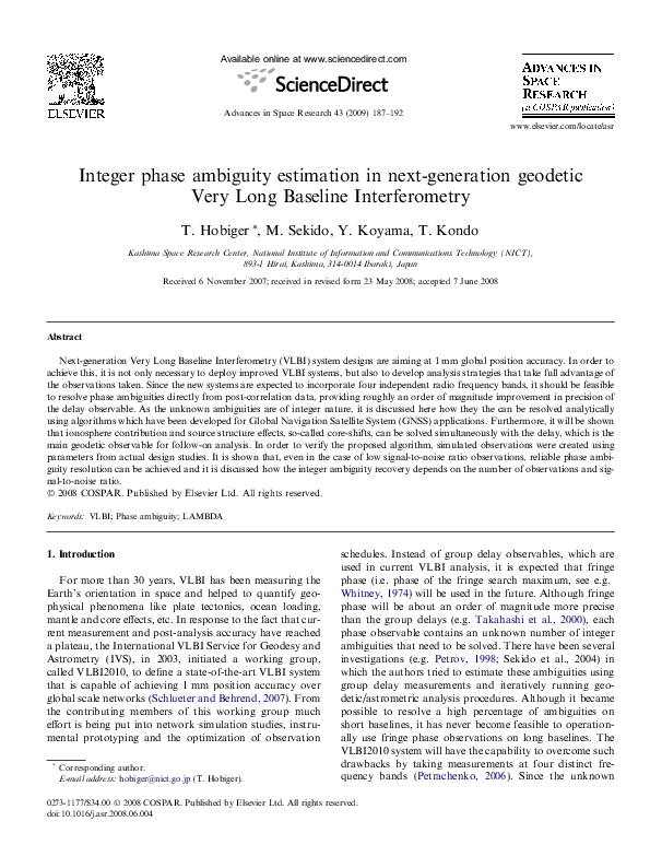 (PDF) Integer phase ambiguity estimation in next-generation geodetic ...