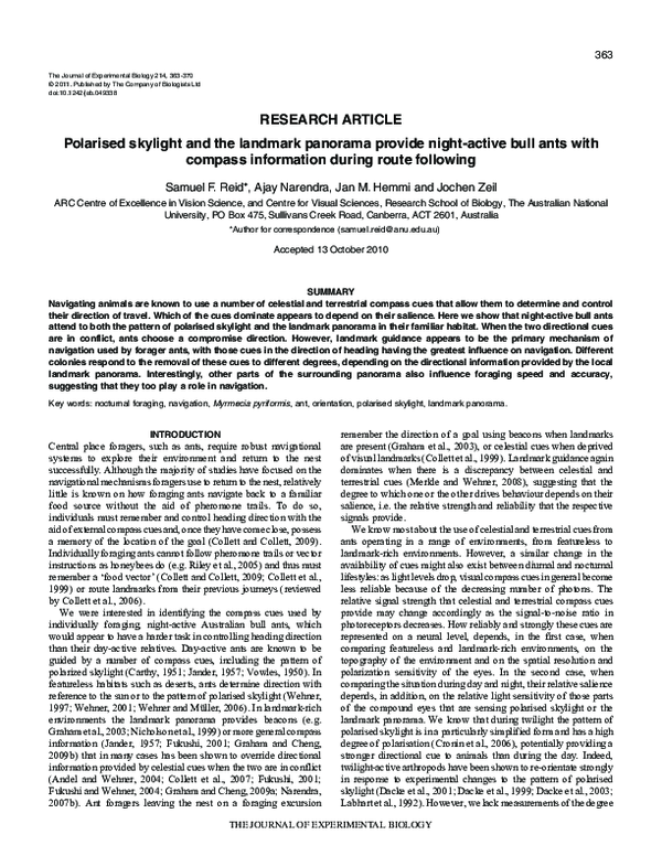 (PDF) Polarised skylight and the landmark panorama provide night-active ...