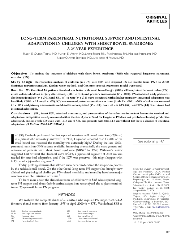 (PDF) Long-term parenteral nutritional support and intestinal ...