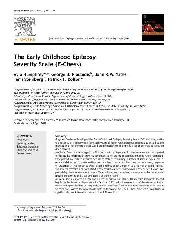 (PDF) The Early Childhood Epilepsy Severity Scale (E-Chess
