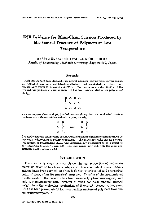 (PDF) ESR evidence for main-chain scission produced by mechanical ...
