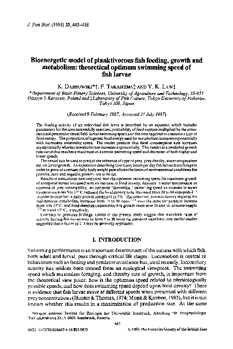 (PDF) Bioenergetic model of planktivorous fish feeding, growth and ...