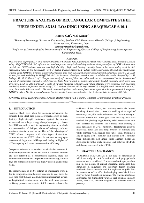 (PDF) FRACTURE ANALYSIS OF RECTANGULAR COMPOSITE STEEL TUBES UNDER AXIAL LOADING USING ABAQUS ...