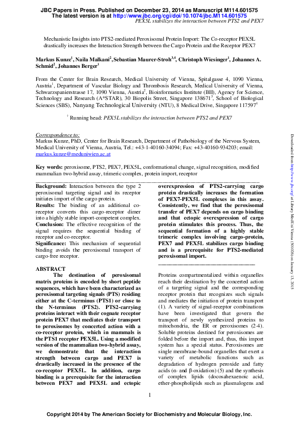 (PDF) Mechanistic Insights into PTS2-mediated Peroxisomal Protein ...