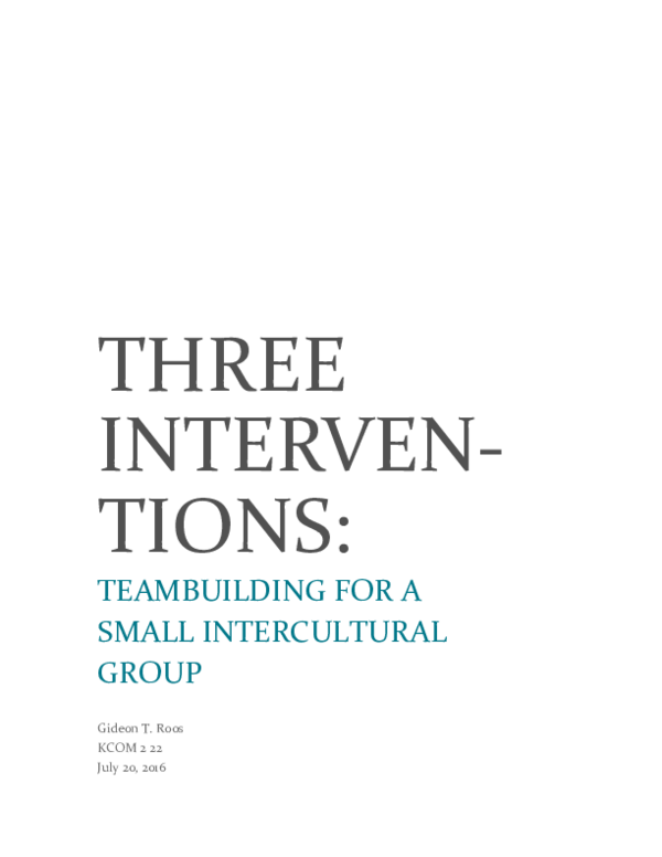 (PDF) Three Interventions: Teambuilding for a Small Intercultural Group