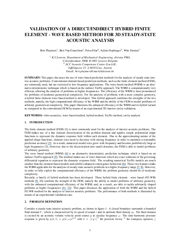 (PDF) Validation of a Direct/Indirect Hybrid Finite Element - Wave Based Method for 3D Steady ...