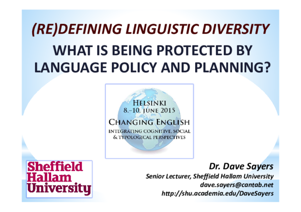 (PDF) (Re)defining linguistic diversity: what is being protected by ...
