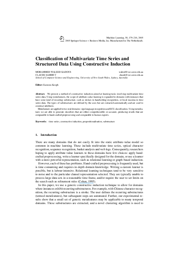 Pdf Classification Of Multivariate Time Series And Structured Data