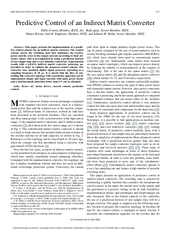 (PDF) Predictive Control of an Indirect Matrix Converter