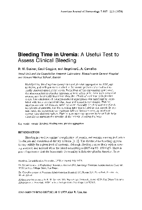 (PDF) Bleeding time in Uremia: A useful test to assess clinical bleeding