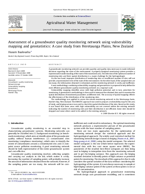 (PDF) Assessment of a groundwater quality monitoring network using vulnerability mapping and ...