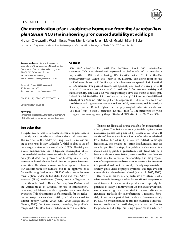 (PDF) Characterization of an L-arabinose isomerase from Bacillus subtilis