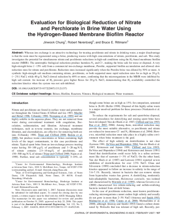 (PDF) Evaluation for Biological Reduction of Nitrate and Perchlorate in ...