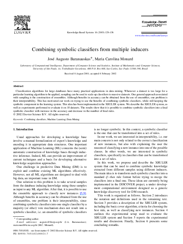 (PDF) Combining symbolic classifiers from multiple inducers
