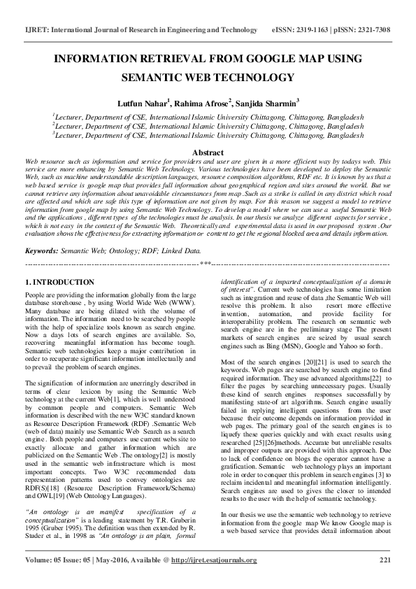(PDF) INFORMATION RETRIEVAL FROM GOOGLE MAP USING SEMANTIC WEB TECHNOLOGY