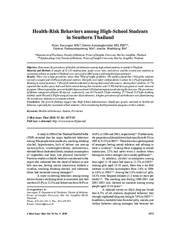 (PDF) Health-risk behaviors among high-school students in southern Thailand