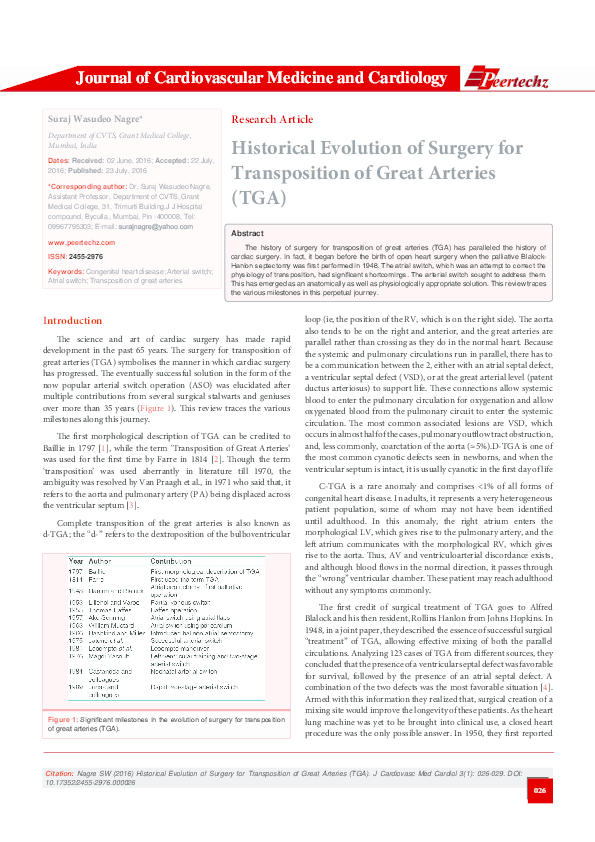 (PDF) Historical Evolution of Surgery for Transposition of Great ...