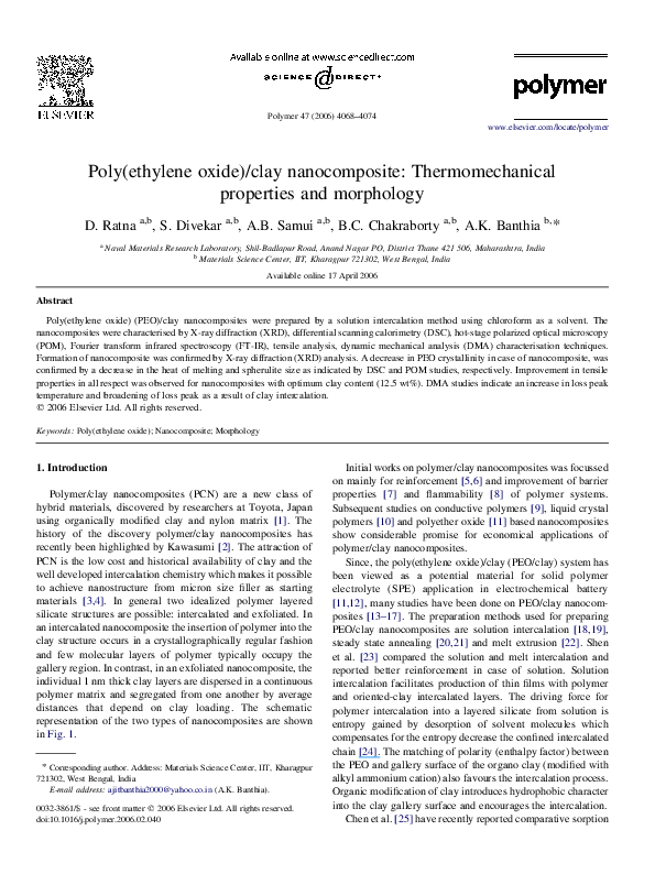 (PDF) Poly(ethylene oxide)/clay nanocomposite: Thermomechanical ...