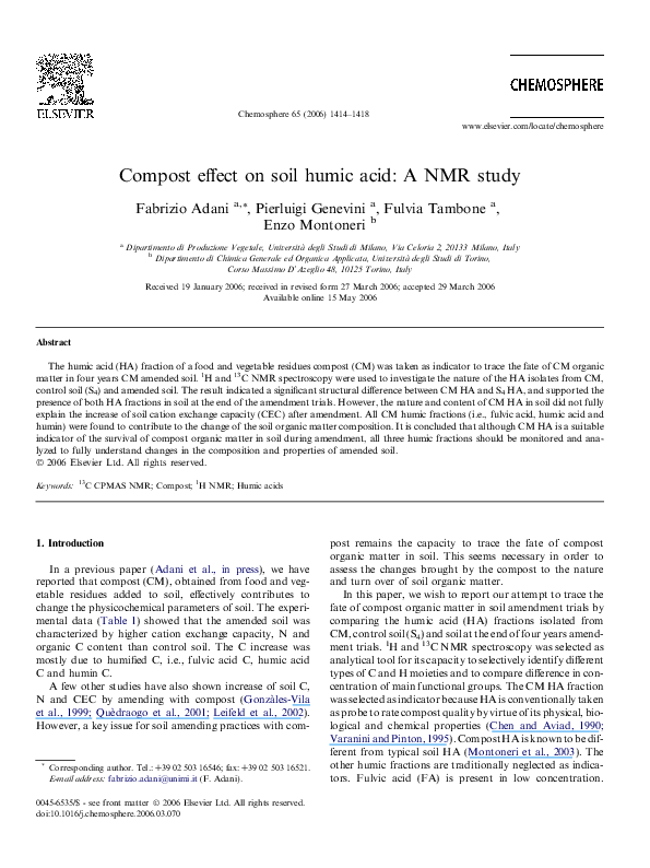 (PDF) Compost effect on soil humic acid: A NMR study