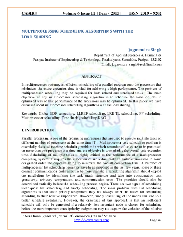 (PDF) MULTIPROCESSING SCHEDULING ALGORITHMS WITH THE LOAD SHARING