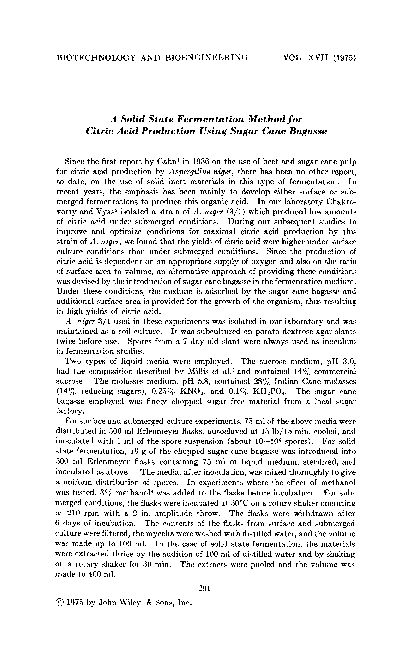 (PDF) A solid state fermentation method for citric acid production using sugar cane bagasse