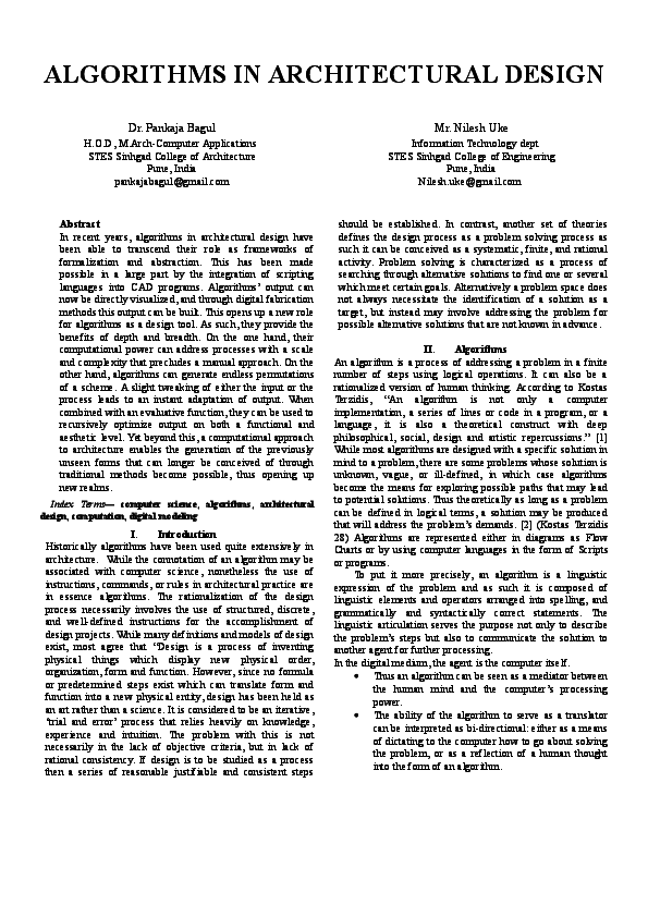 (DOC) ALGORITHMS IN ARCHITECTURAL DESIGN