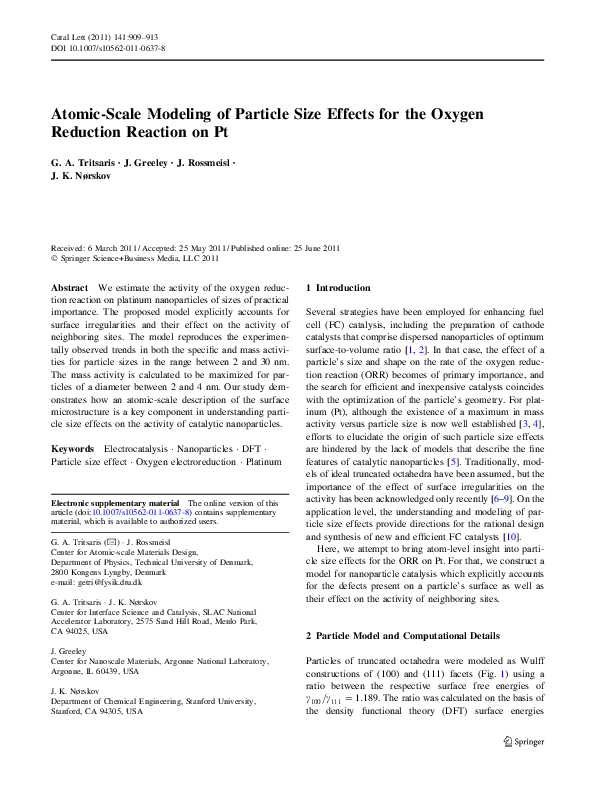 (PDF) Atomic-Scale Modeling of Particle Size Effects for the Oxygen Reduction Reaction on Pt