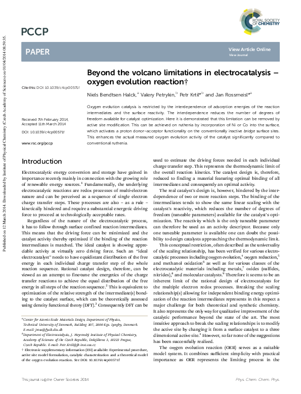 (PDF) Beyond the volcano limitations in electrocatalysis – oxygen ...