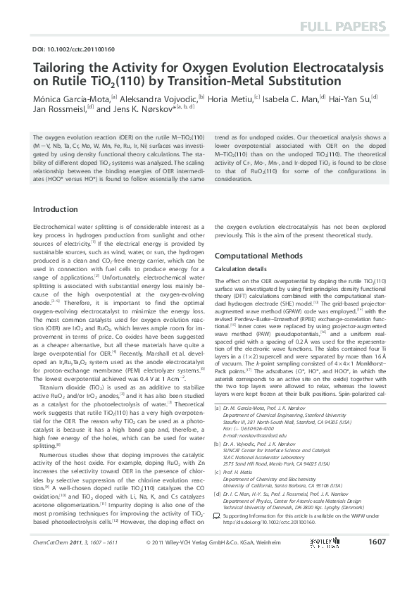 (PDF) Tailoring the Activity for Oxygen Evolution Electrocatalysis on Rutile TiO2(110) by ...