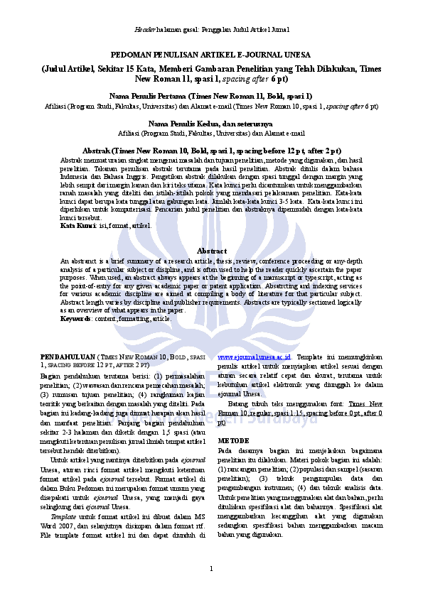 (DOC) PEDOMAN PENULISAN ARTIKEL E-JOURNAL UNESA