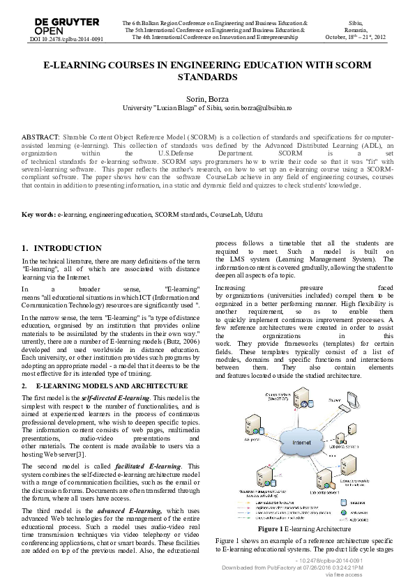 (PDF) E-Learning Courses In Engineering Education With Scorm Standards