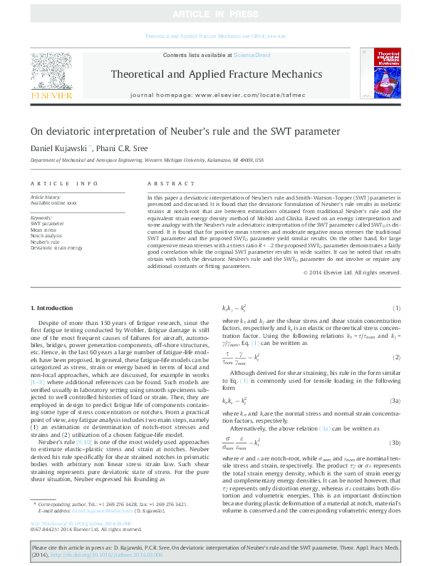 (PDF) On deviatoric interpretation of Neuber’s rule and the SWT parameter