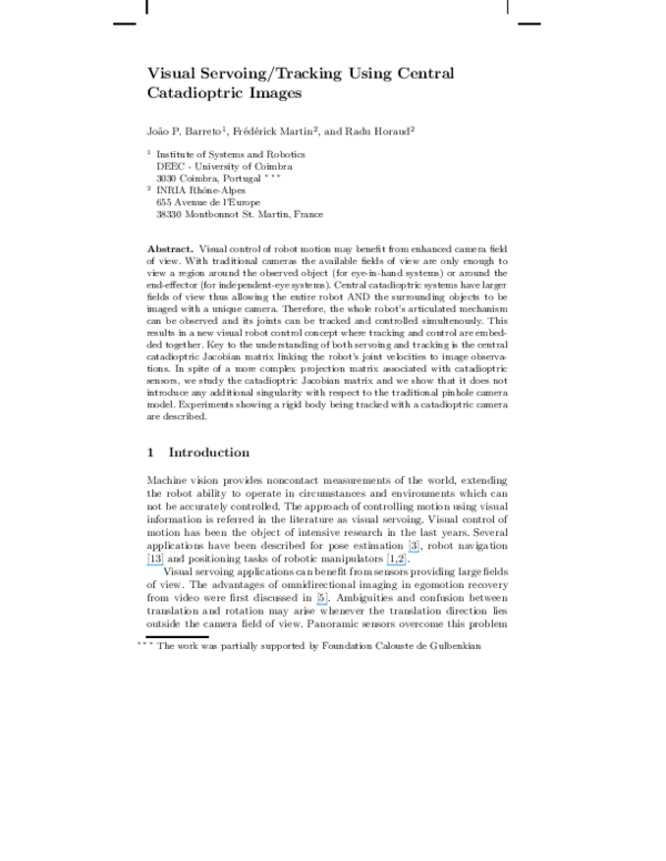 (PDF) Visual Servoing/Tracking Using Central Catadioptric Images