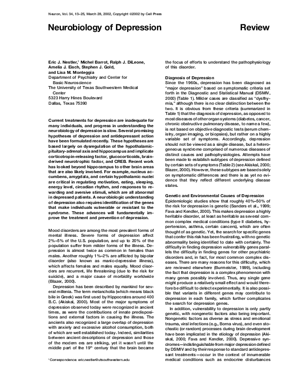 (PDF) Neurobiology of Depression