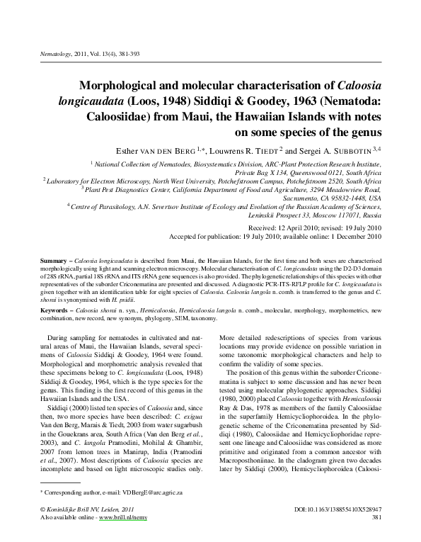 (PDF) Morphological and molecular characterisation of a new awl ...