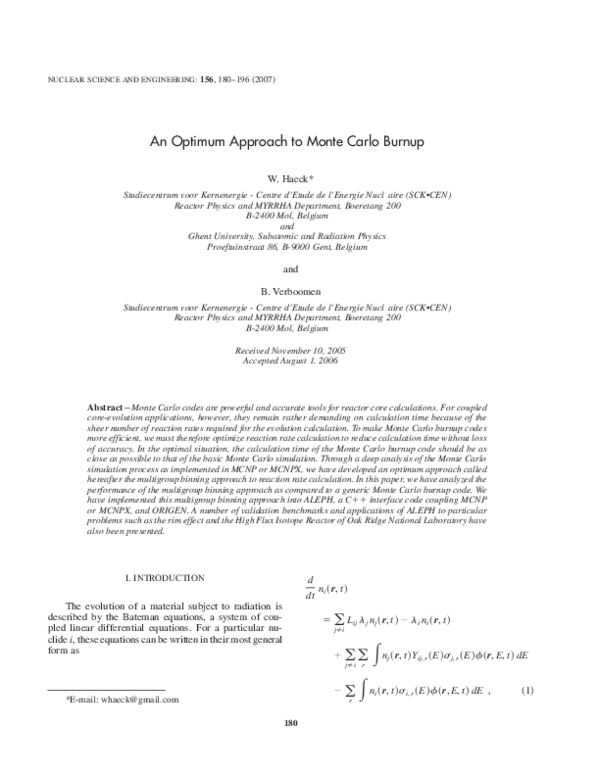 Pdf An Optimum Approach To Monte Carlo Burnup