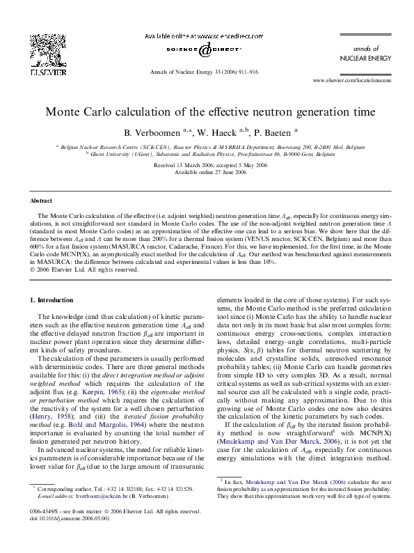 (PDF) Monte Carlo calculation of the effective neutron generation time