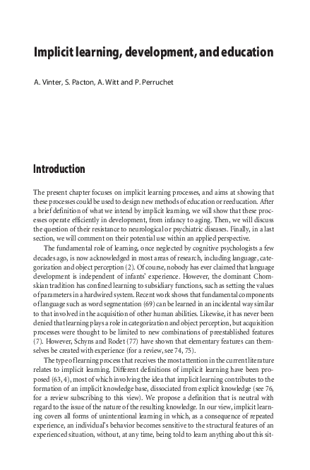 (PDF) Implicit learning, development, and education
