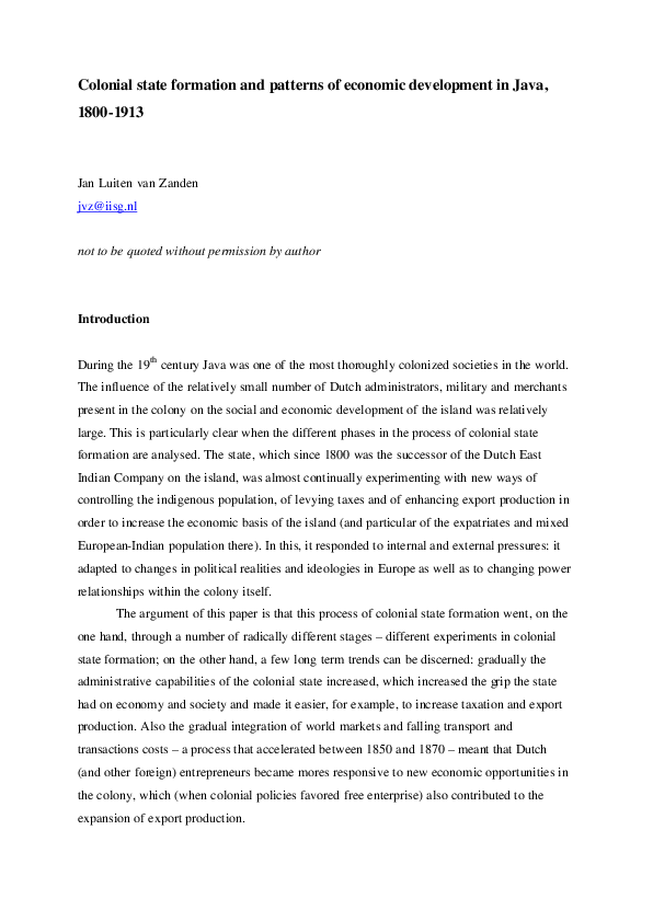 (PDF) Colonial State Formation and Patterns of Economic Development in ...
